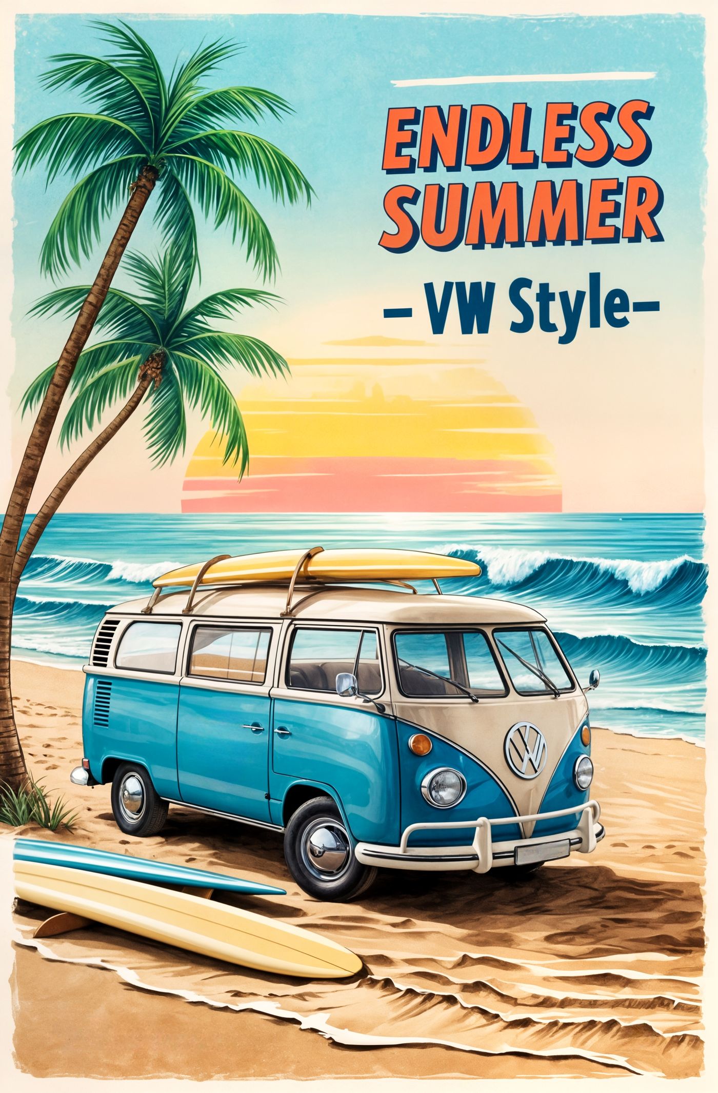 Explore Beachside Freedom: Retro VW Campervan Poster | Framer Gallery ...