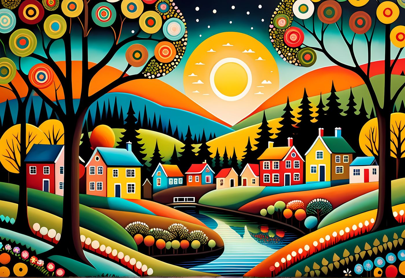 My Small Town and Its Enchanted Forest - Naive Art | Framer Gallery ...