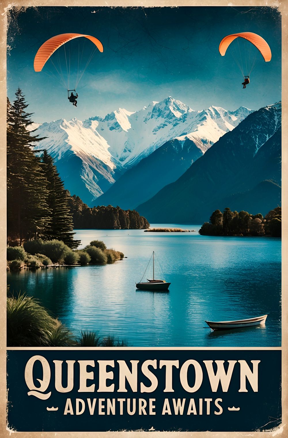 Queenstown New Zealand Poster – Vintage Adventure Art Print | Framer ...